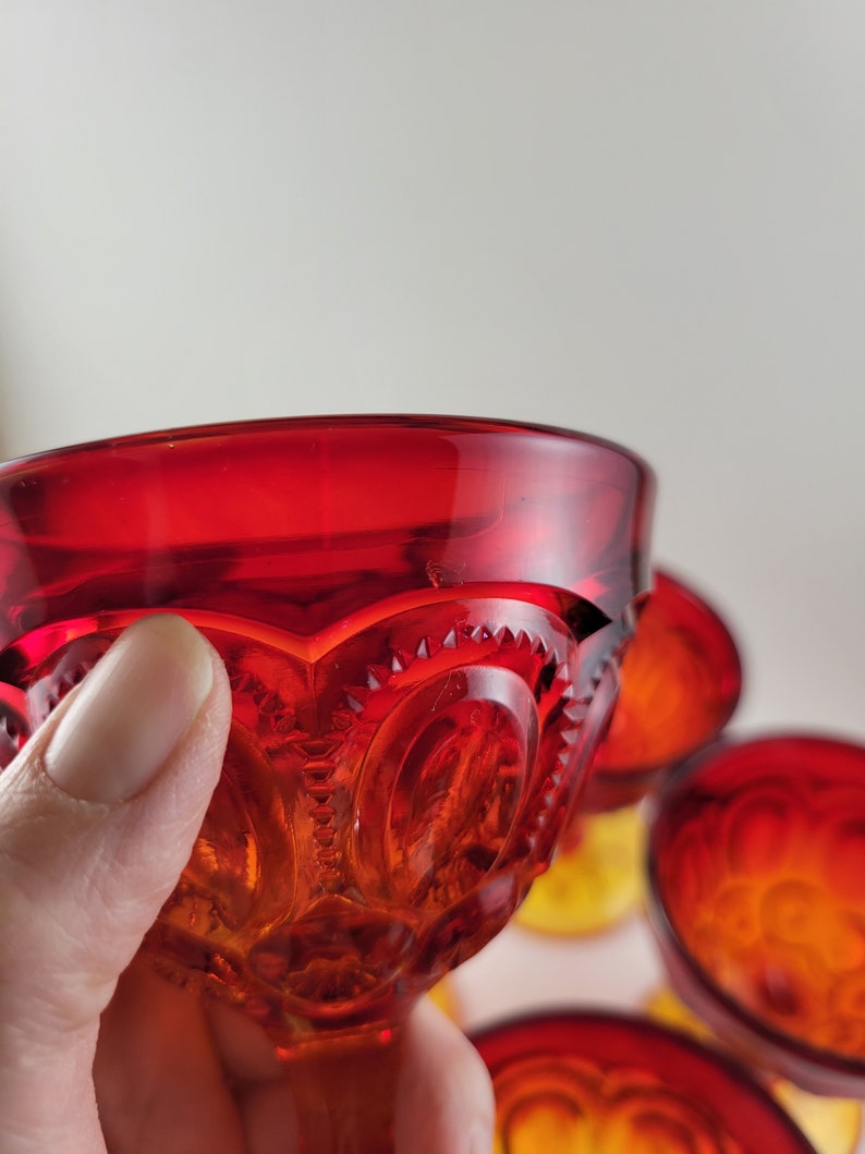 Vintage Amberina Moon and Stars Depression Glass Sherbert Glasses Set ...