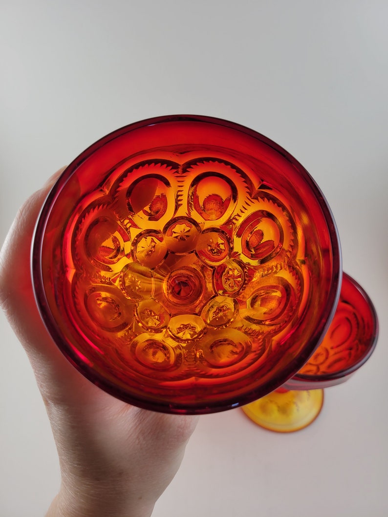 Vintage Amberina Moon and Stars Depression Glass Sherbert Glasses Set ...