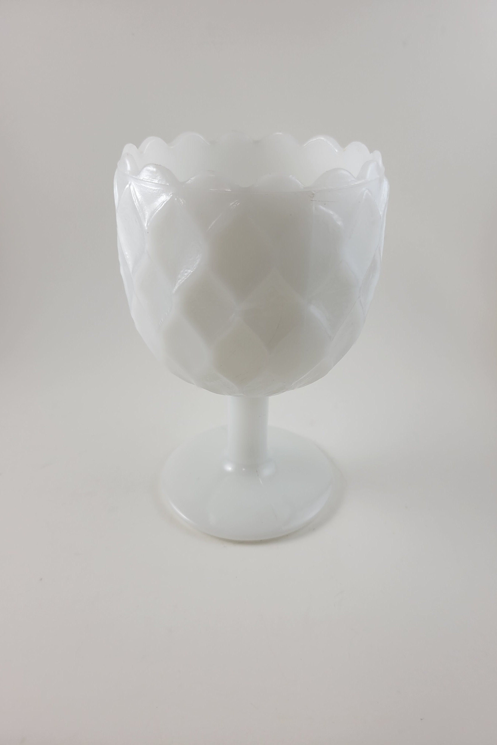 Vintage Milk Glass Goblet, Diamond Pattern Milk Glass - Etsy