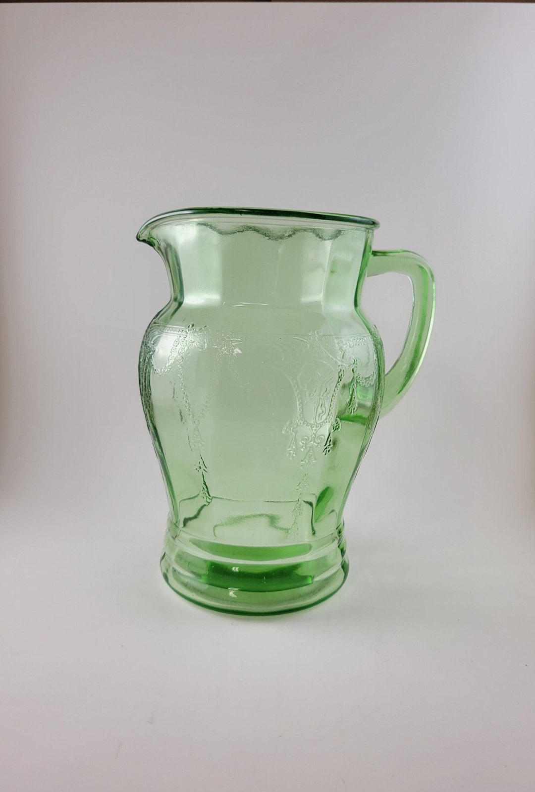 Vintage Cameo Ballerina Green Depression Glass Pitcher - Etsy
