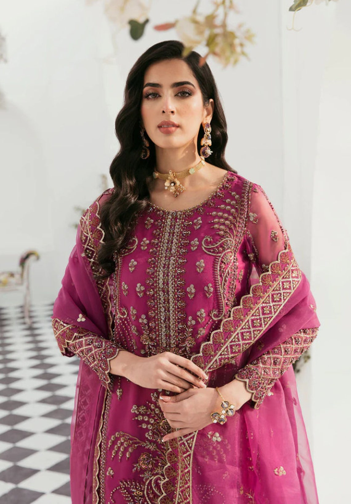 Handmade Embroidered Organza Dress: Pakistani Indian Eid Outfit - Etsy