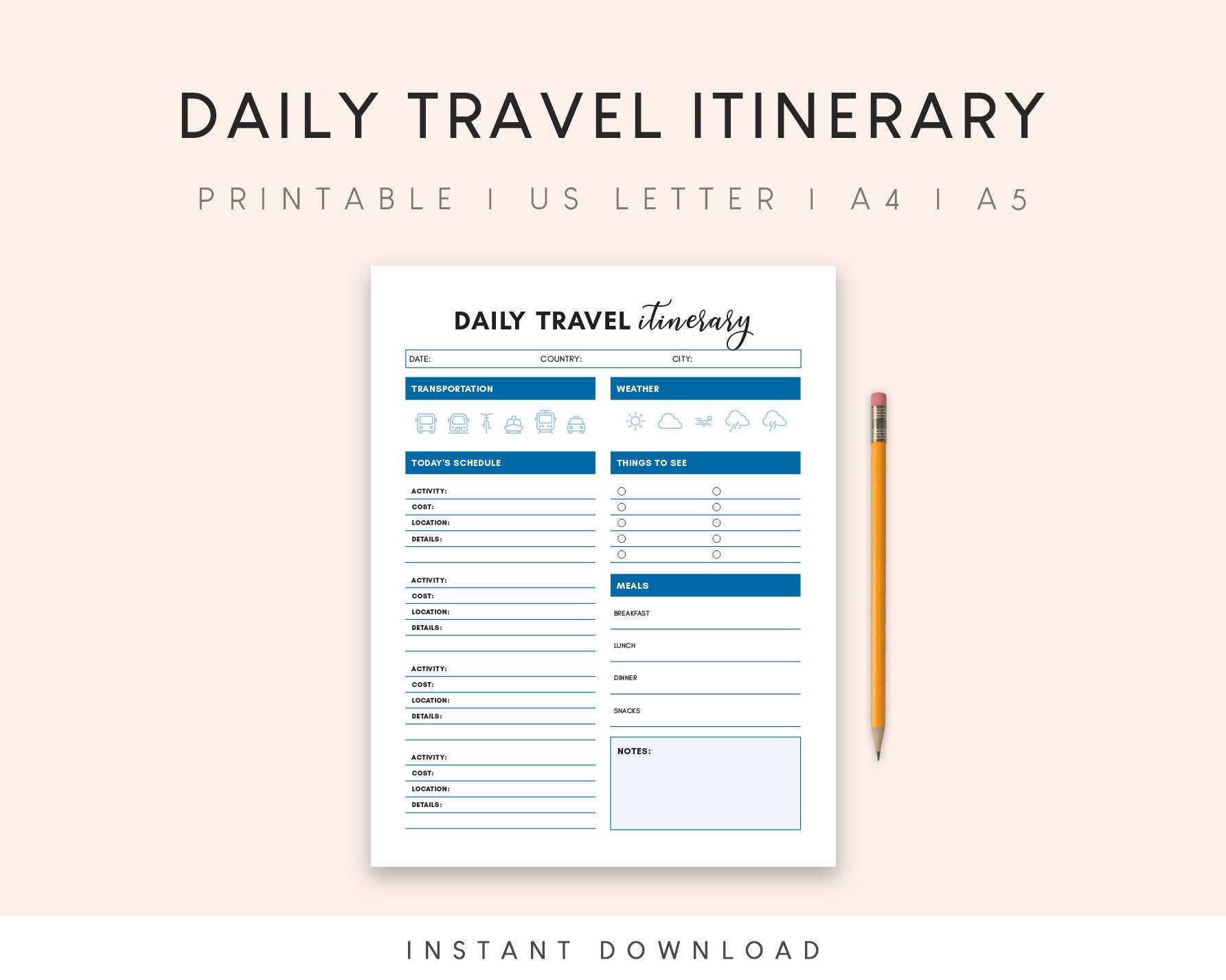 Daily Travel Itinerary - Etsy