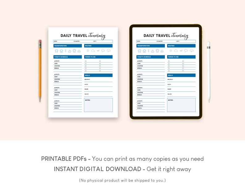 Daily Travel Itinerary - Etsy