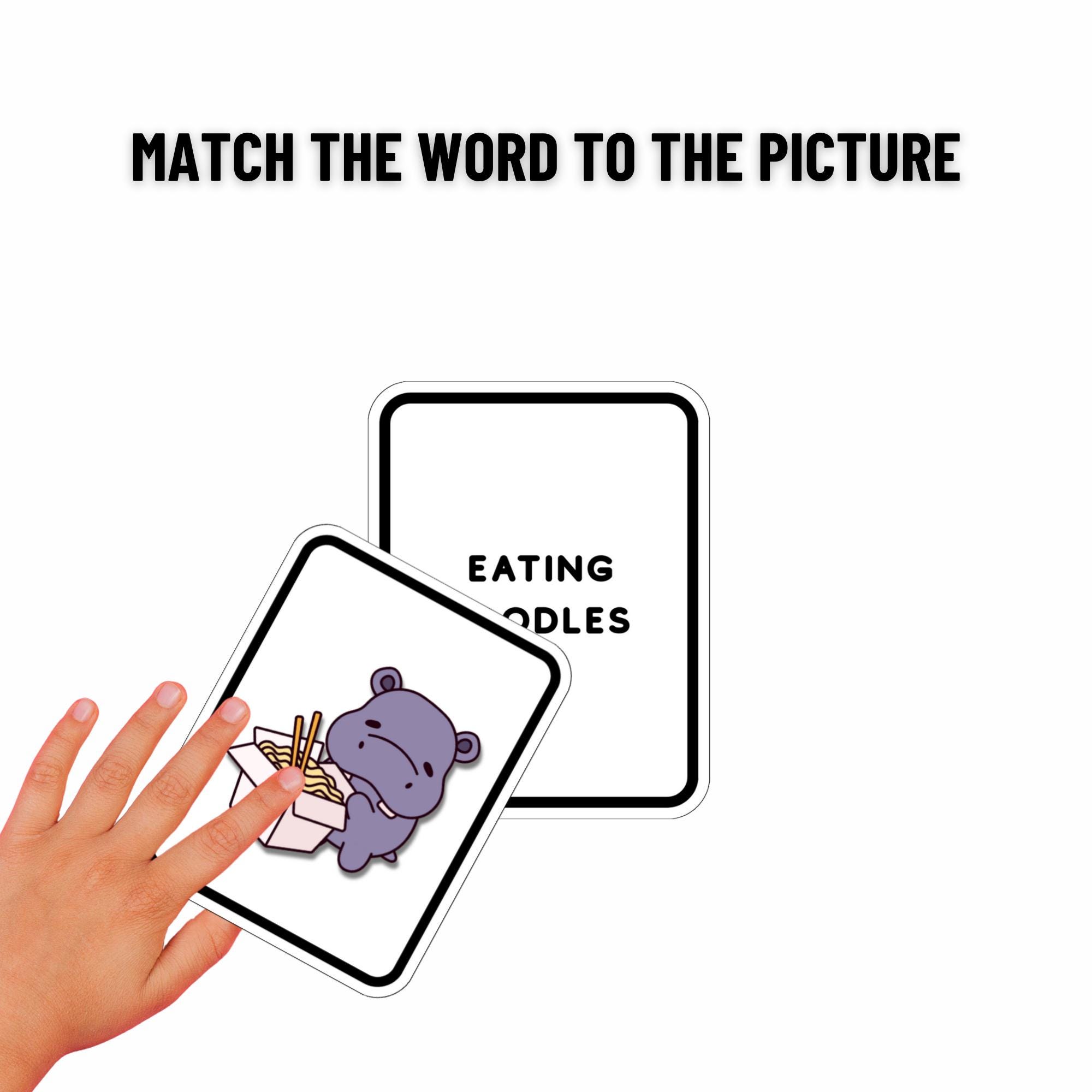 Matching Card Game Printable – Kawaii Hippo Early Learning Word Picture ...