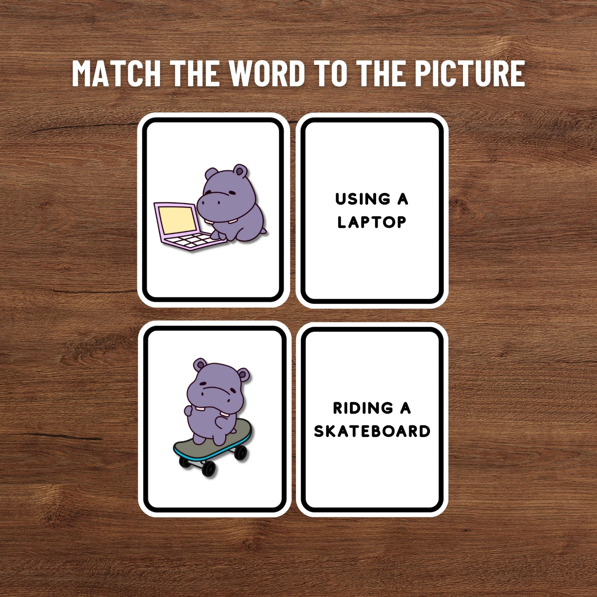 Matching Card Game Printable – Kawaii Hippo Early Learning Word Picture ...
