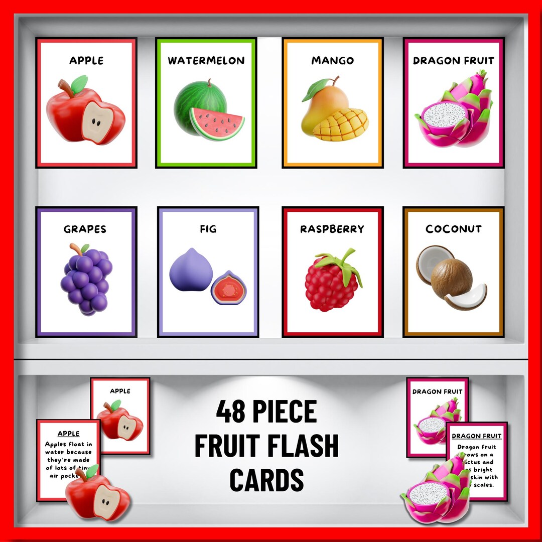 Fruit Flash Cards Printable Learning Playset for Kids With Apples ...