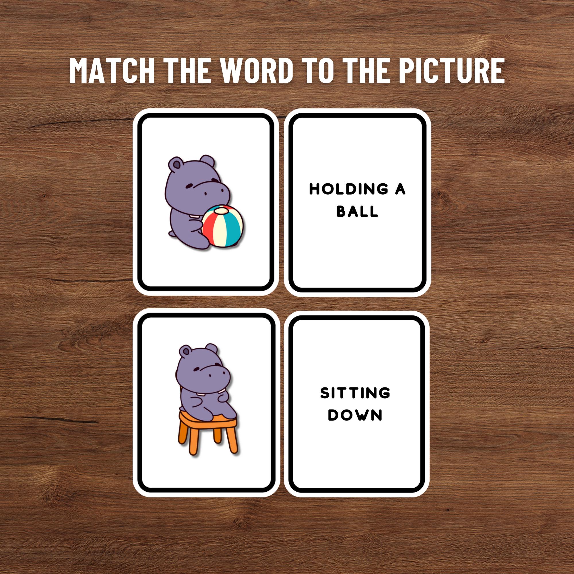 Matching Card Game Printable – Kawaii Hippo Early Learning Word Picture ...