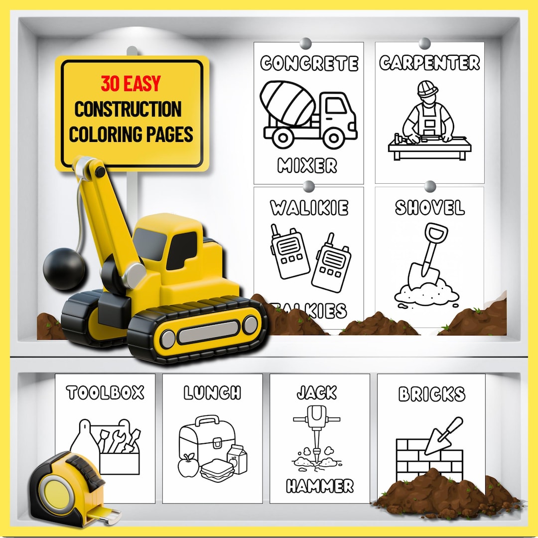 Construction Coloring Pages Printable – Kids Activity Set With Tools ...