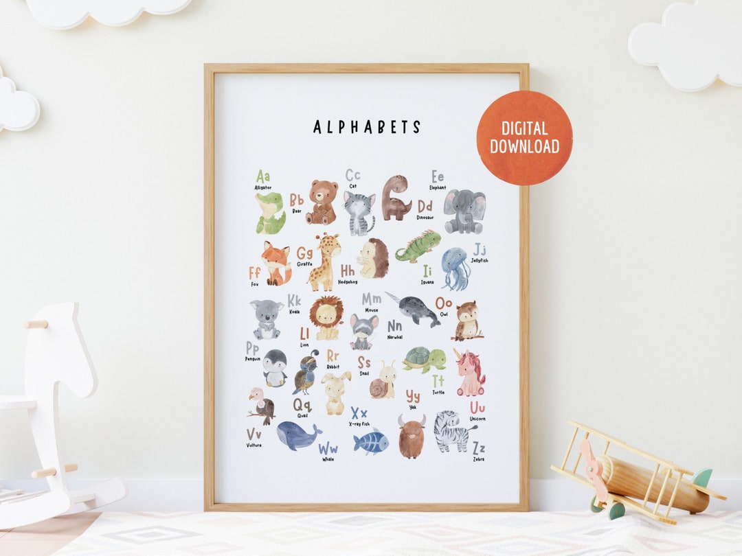 ABC Alphabet Animal Poster, Watercolour Animal Alphabet Poster ...