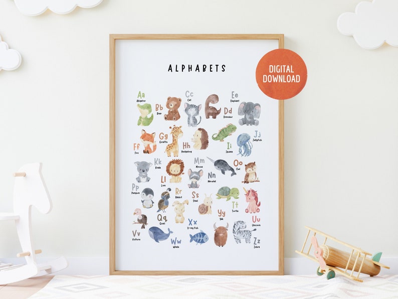 Watercolor Animal Alphabet Poster: Nursery Decor (digital Download ...