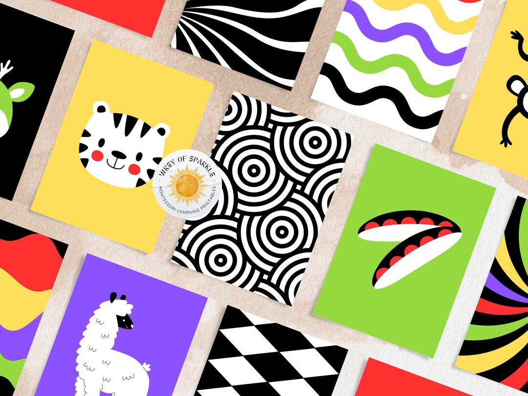 60 High Contrast Baby Cards Bundle, Printable Montessori Bright ...