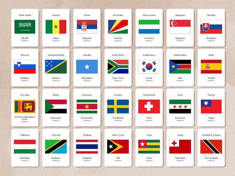 World Flags Flashcards: Geography Learning Resource (digital Download ...