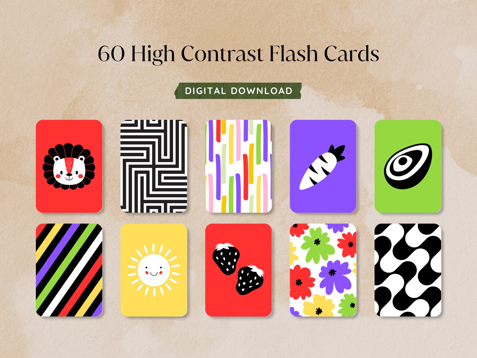 60 High Contrast Baby Cards Bundle, Printable Montessori Bright ...