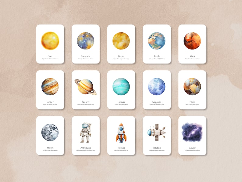 15 Solar System Flash Cards, Space Flash Cards, Homeschool Printable ...