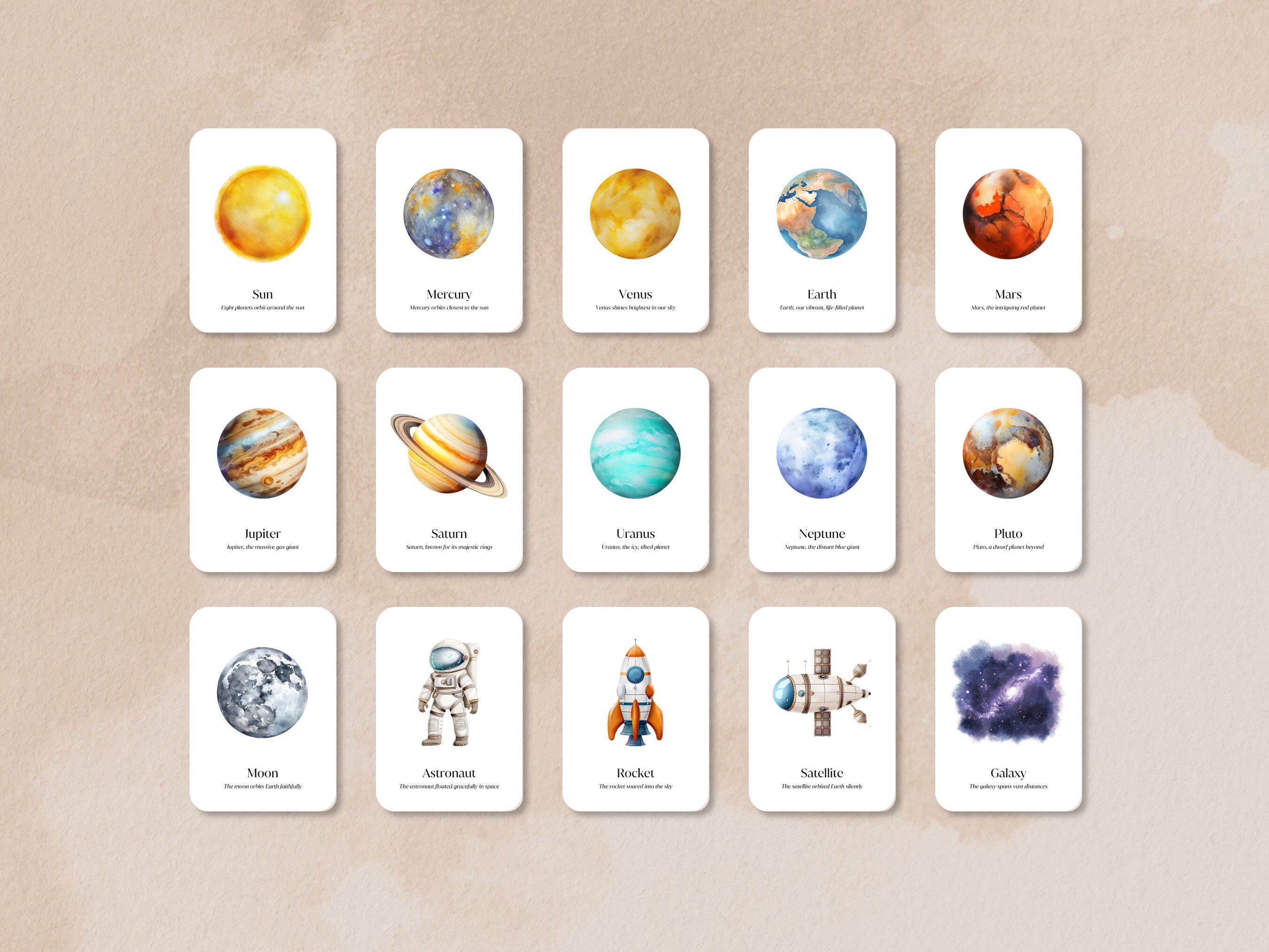 Solar System Flash Cards: Watercolor Planets, Montessori Homeschool ...