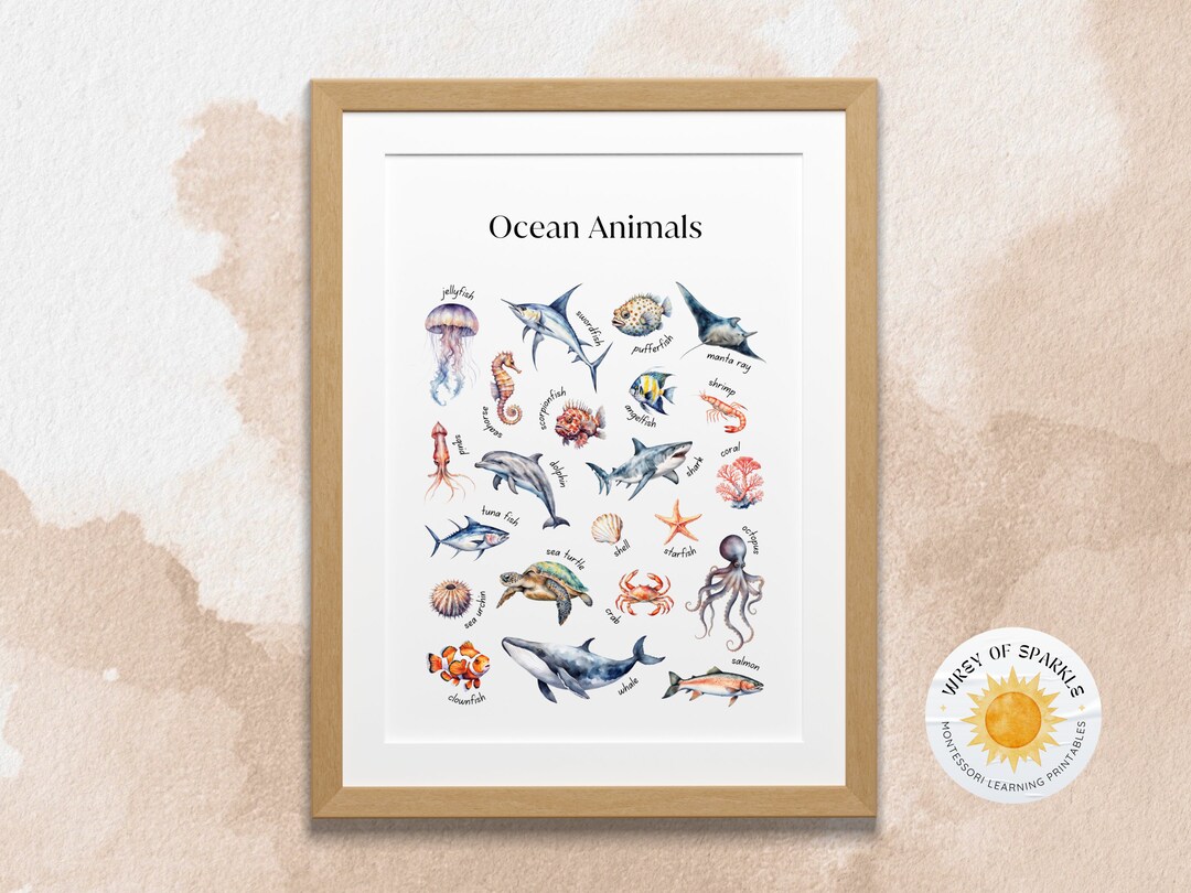 Watercolor Ocean Animals Poster: Montessori Nursery Decor (digital ...