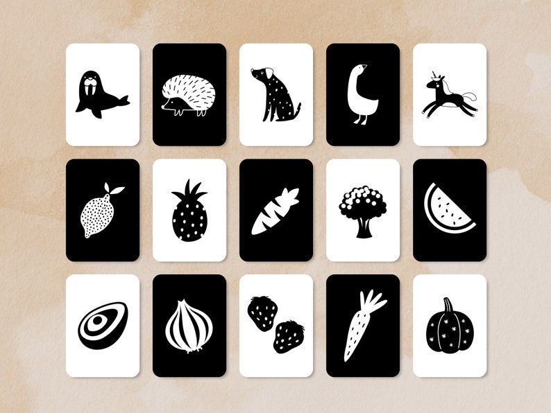 60 High Contrast Baby Cards Bundle, Printable Montessori Black and ...