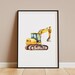 Set of 3 Construction Digger Truck Nursery Prints, Personalised Vehicle ...