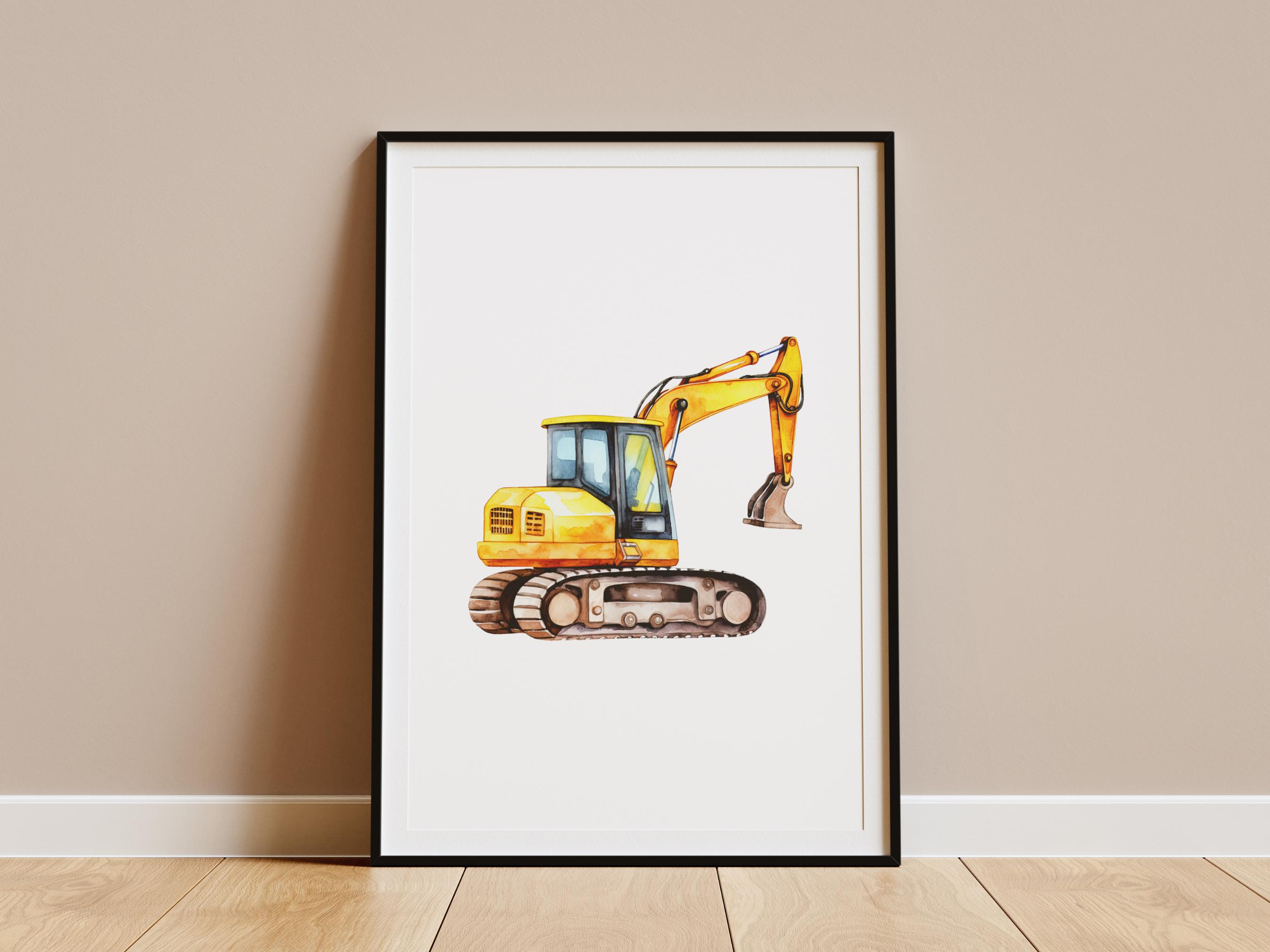 Set of 3 Construction Digger Truck Nursery Prints, Personalised Vehicle ...