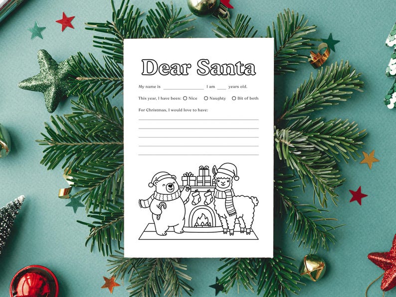 Letter to Santa Colouring Page, Printable Christmas Wish List, Santa ...