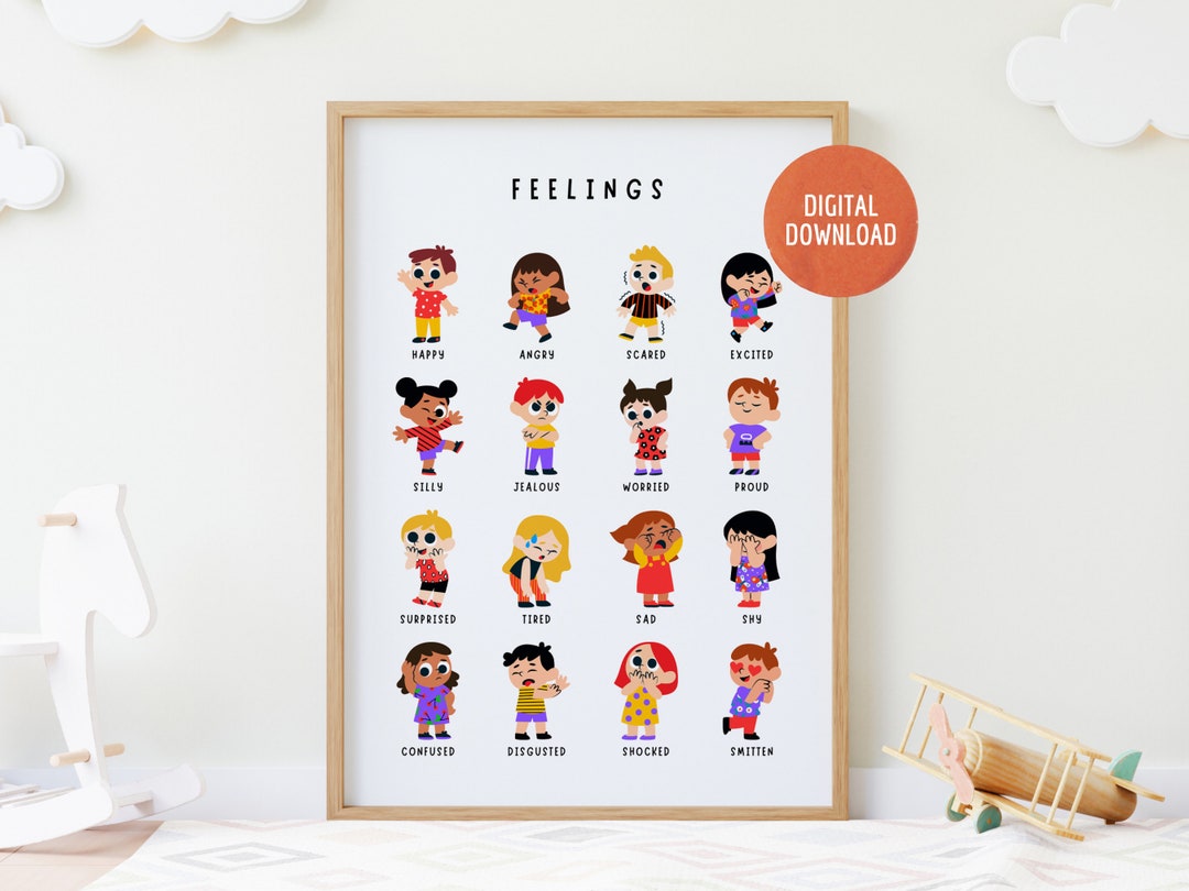 Printable Cute Characters Feelings Poster, Feelings Chart, Homeschool ...