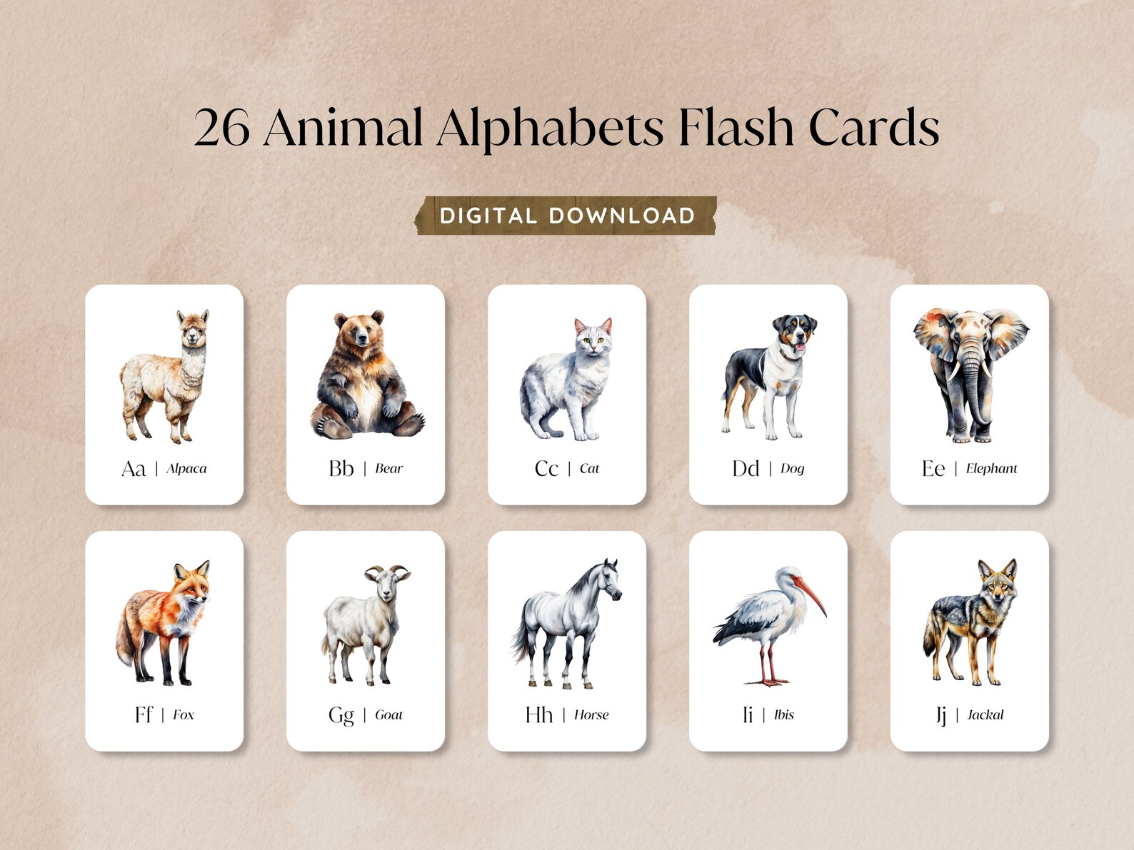 Printable Animal Alphabet Flash Cards, Classroom Decor, Toddlers ...