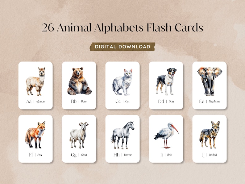 Printable Animal Alphabet Flash Cards, Classroom Decor, Toddlers ...
