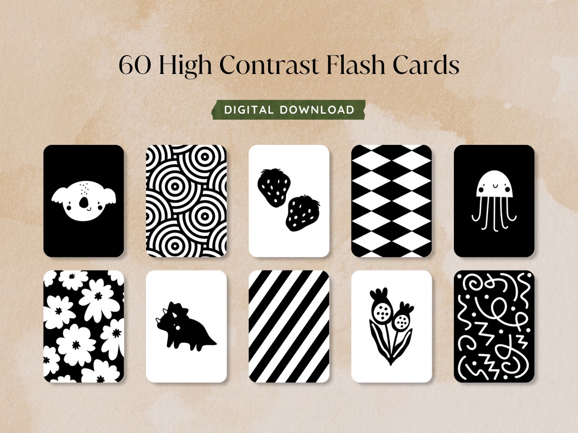 60 High Contrast Baby Cards Bundle, Printable Montessori Black and ...