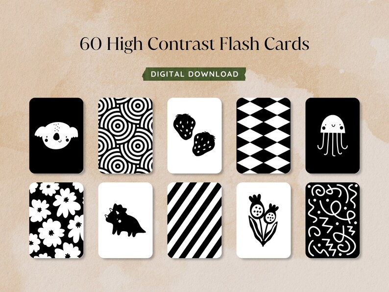 60 High Contrast Baby Cards Bundle, Printable Montessori Black and ...