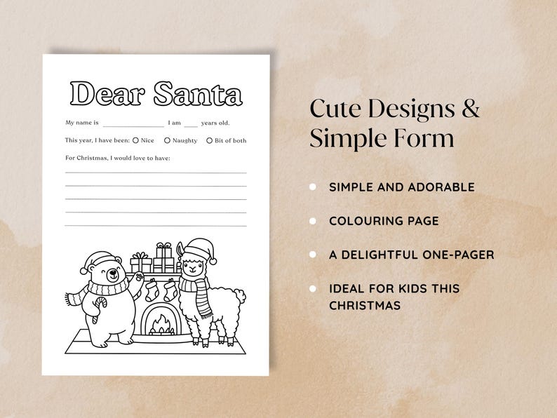 Letter to Santa Colouring Page, Printable Christmas Wish List, Santa ...