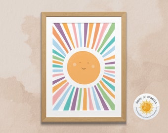 Watercolor Sun Poster, Sun Playroom Decor, Watercolour Nursery Prints ...