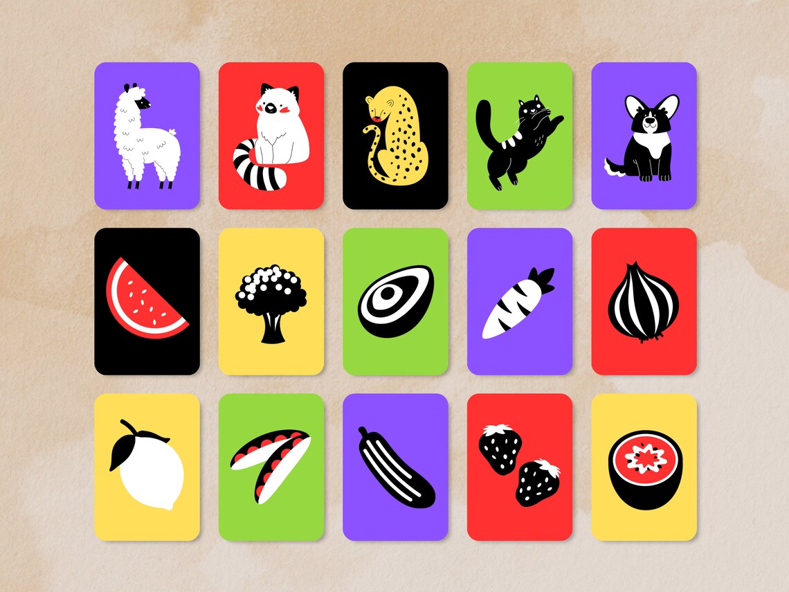 60 High Contrast Baby Cards Bundle, Printable Montessori Bright ...