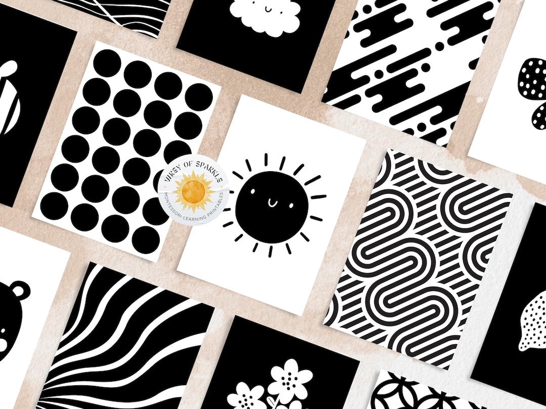 60 High Contrast Baby Cards Bundle, Printable Montessori Black and ...