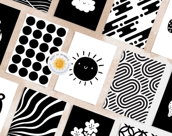 120 High Contrast Baby Cards Bundle: Black and White Montessori Infant ...