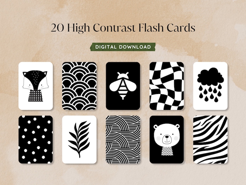 20 Printable Design Baby Sensory Development Flash Cards, Set of High ...