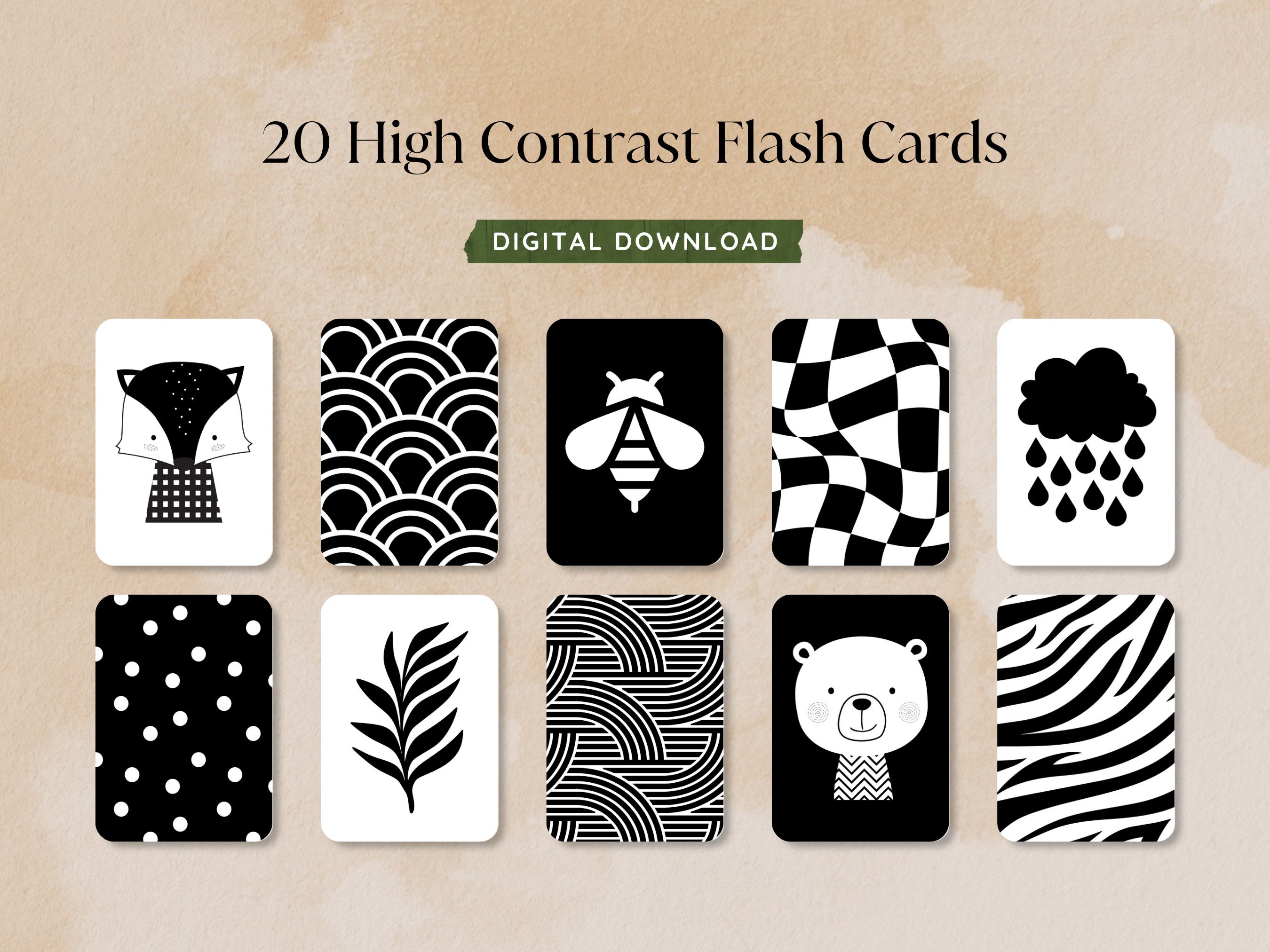 20 Printable Design Baby Sensory Development Flash Cards, Set of High ...