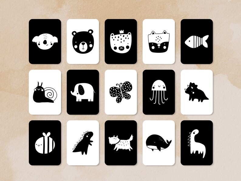 60 High Contrast Baby Cards Bundle, Printable Montessori Black and ...