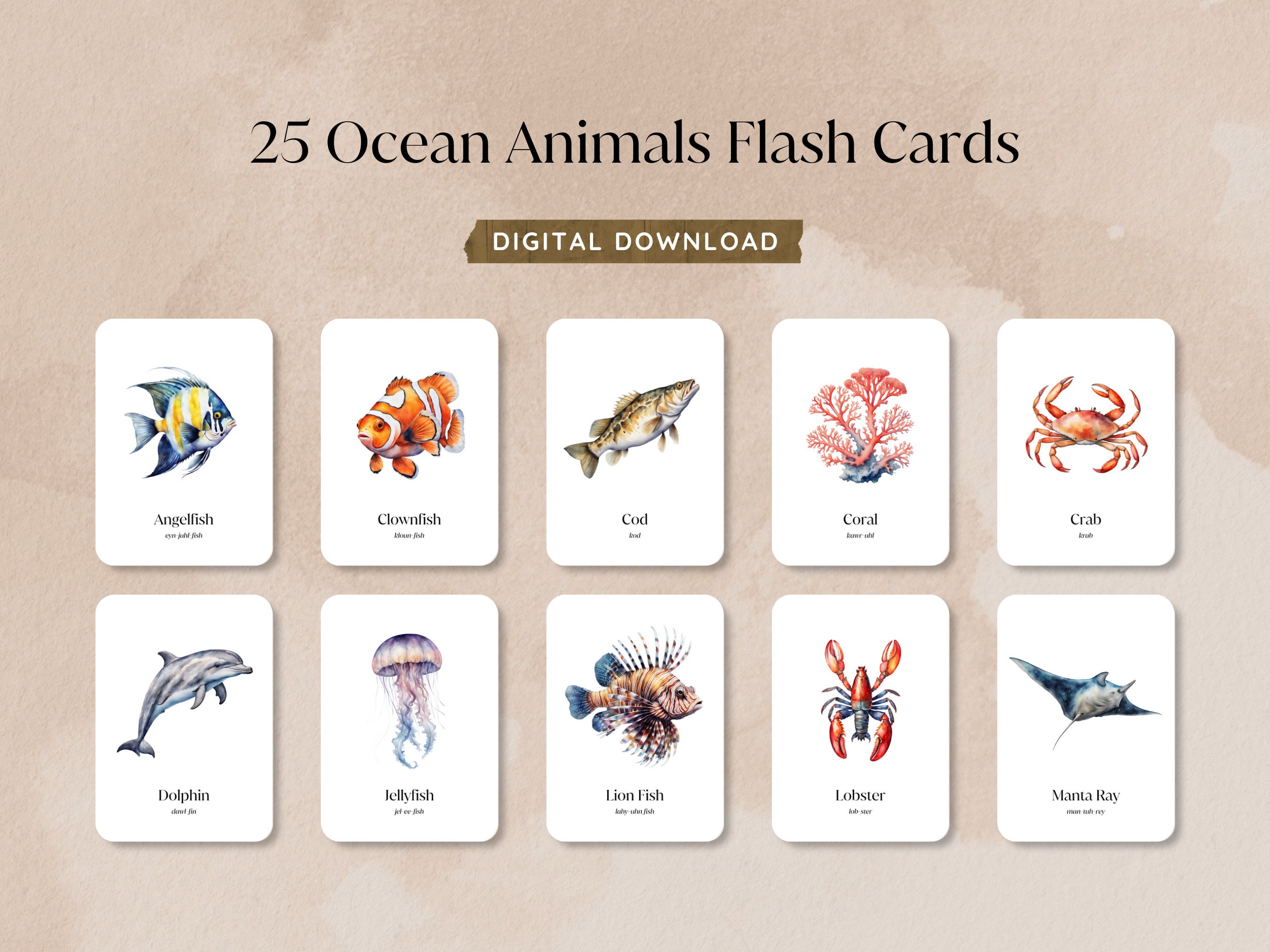 OCEAN ANIMALS, 25 Printable Ocean Animal Montessori Cards, Ocean Animal ...