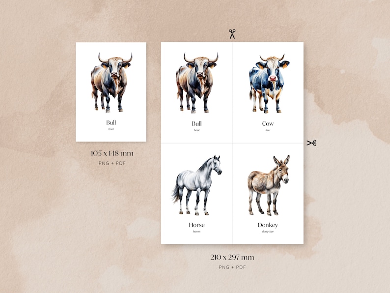 FARM ANIMALS, 25 Printable Montessori Cards, Flash Cards Nomenclature ...
