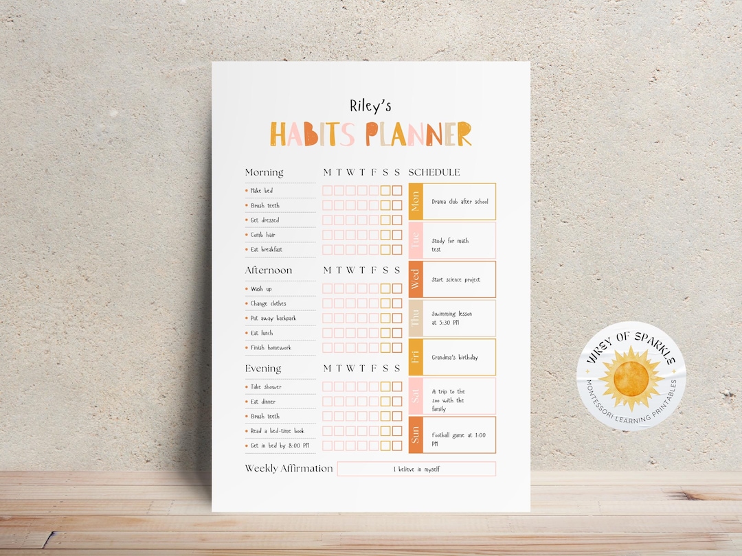 Kids Habits Planner: Printable Editable Chore Chart (digital Download ...