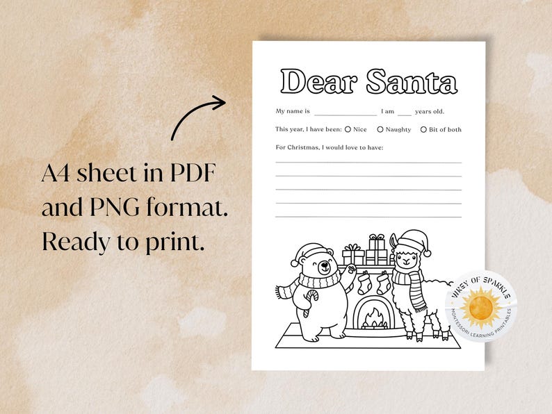 Letter to Santa Colouring Page, Printable Christmas Wish List, Santa ...