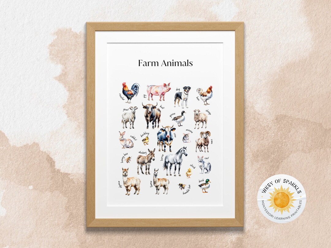 Farm Animals Watercolor Poster: Nursery Decor, Educational Print ...