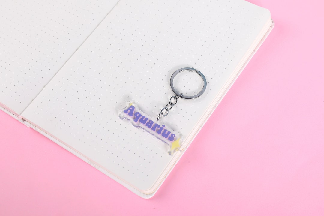 Aquarius Keychain | Zodiac Acrylic Keychain | Cute | Lofi Aesthetic - Etsy