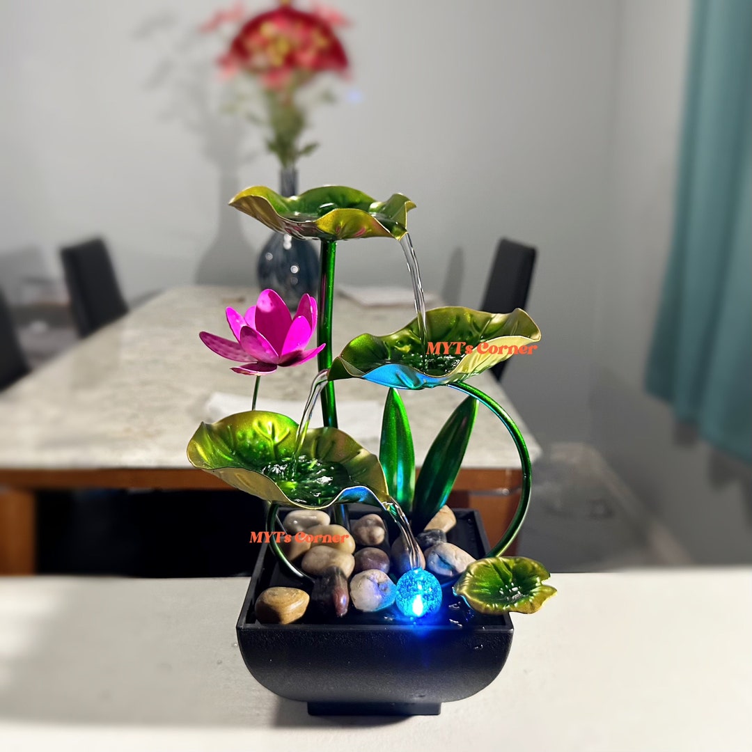 Lotus Leaf Tabletop Mini Water Fountain - Little Waterfall & Natural ...