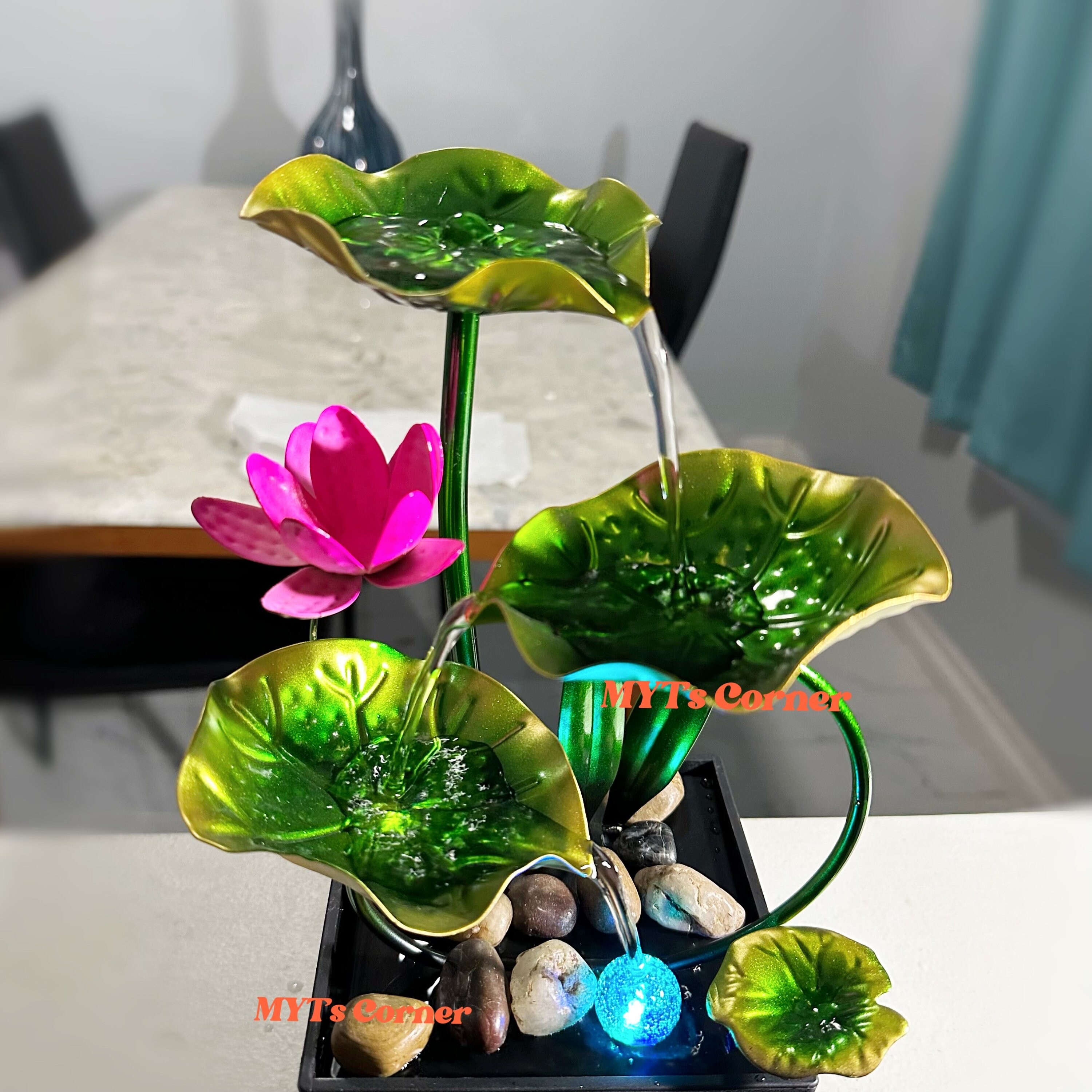 Lotus Leaf Tabletop Mini Water Fountain Little Waterfall & Natural ...