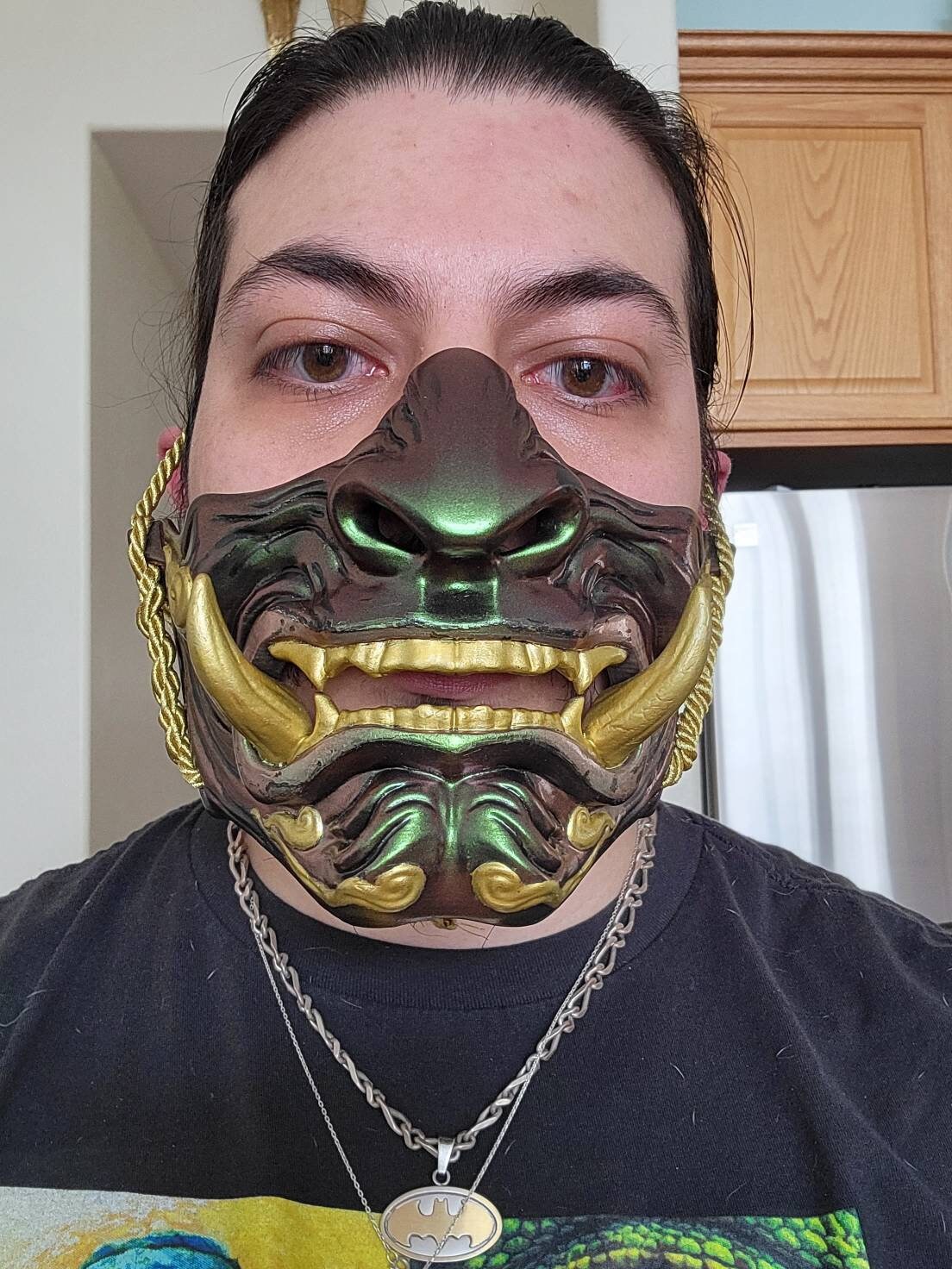 Custom hand painted oni half mask | Etsy