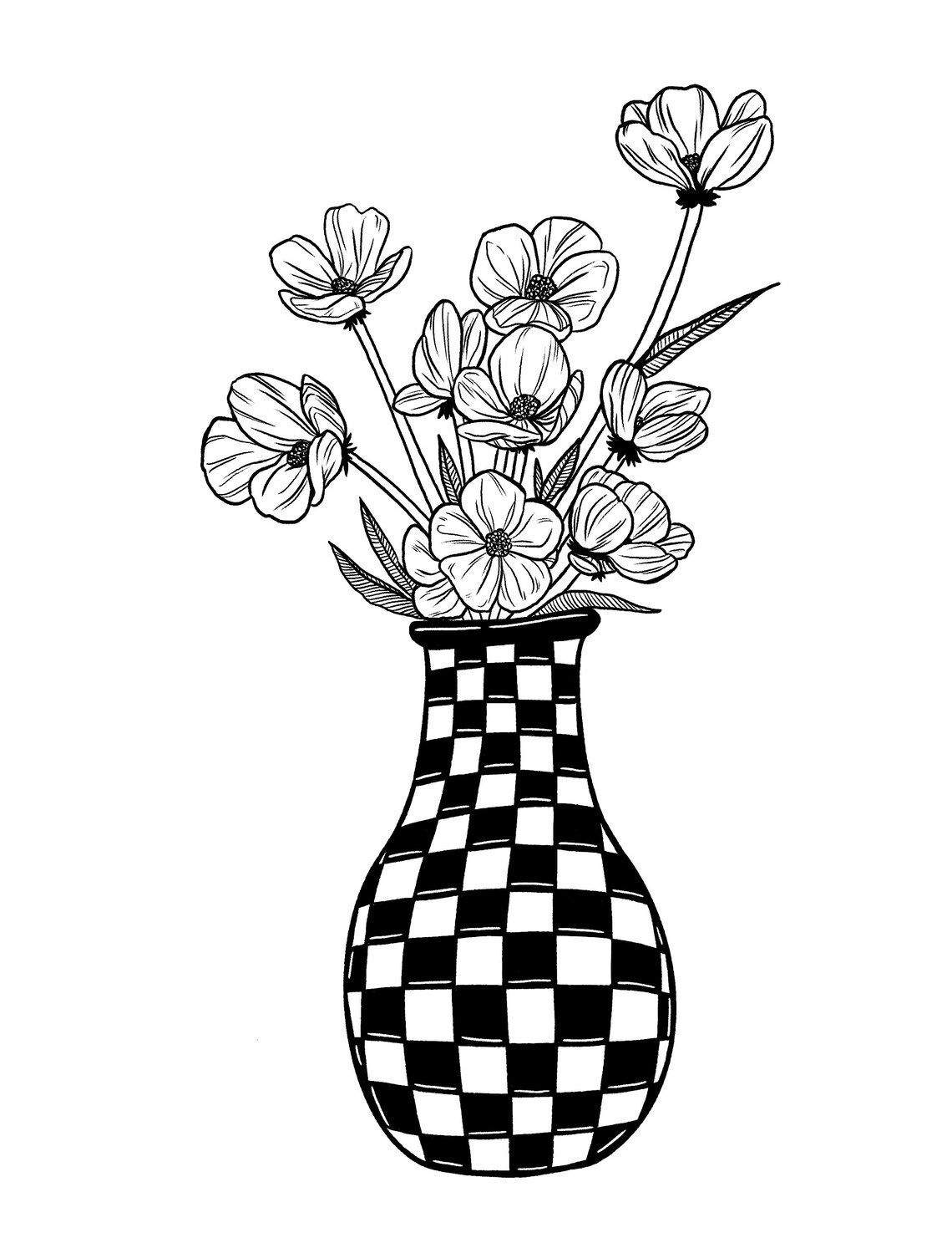 Vase of Flowers Digital Coloring Page for Kids and Adults. Instant ...