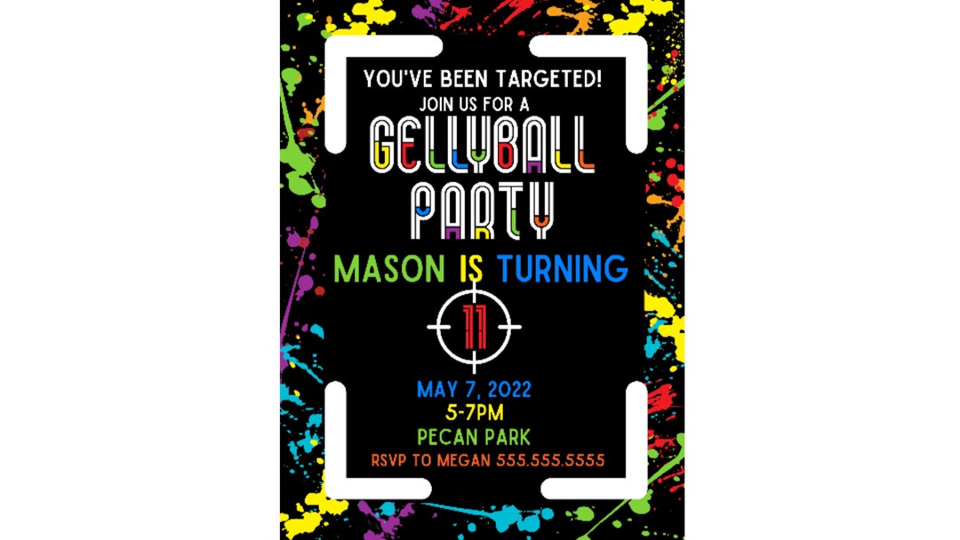 Custom Paintball or Gellyball Birthday Invitation | Gellyball Birthday ...