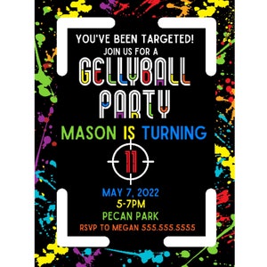 Custom Paintball or Gellyball Birthday Invitation | Gellyball Birthday ...