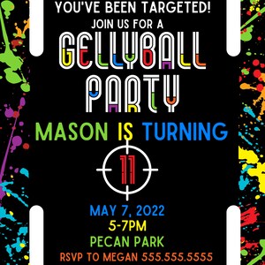 Custom Paintball or Gellyball Birthday Invitation | Gellyball Birthday ...